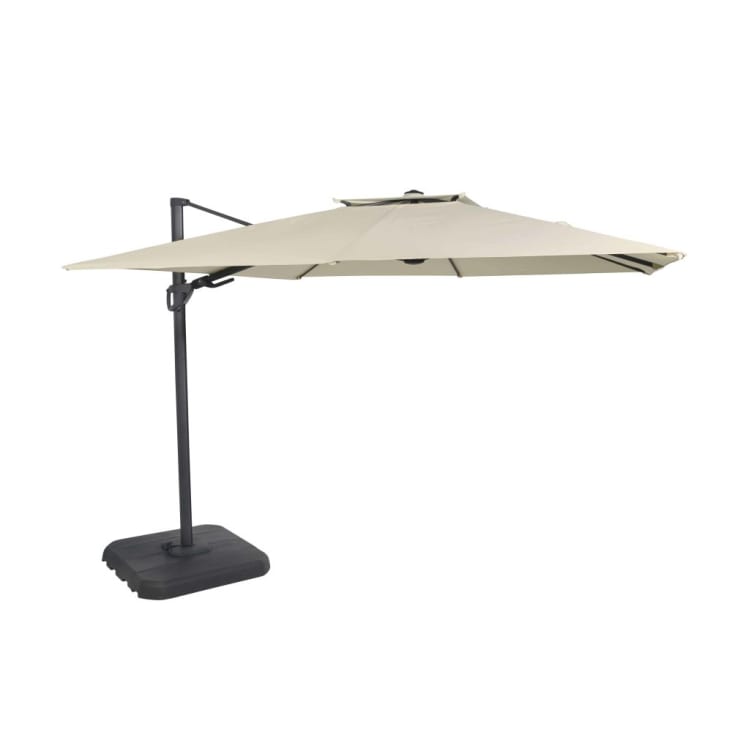 Parasol déporté professionnel 3x3m en aluminium à pied et toile écrue ...