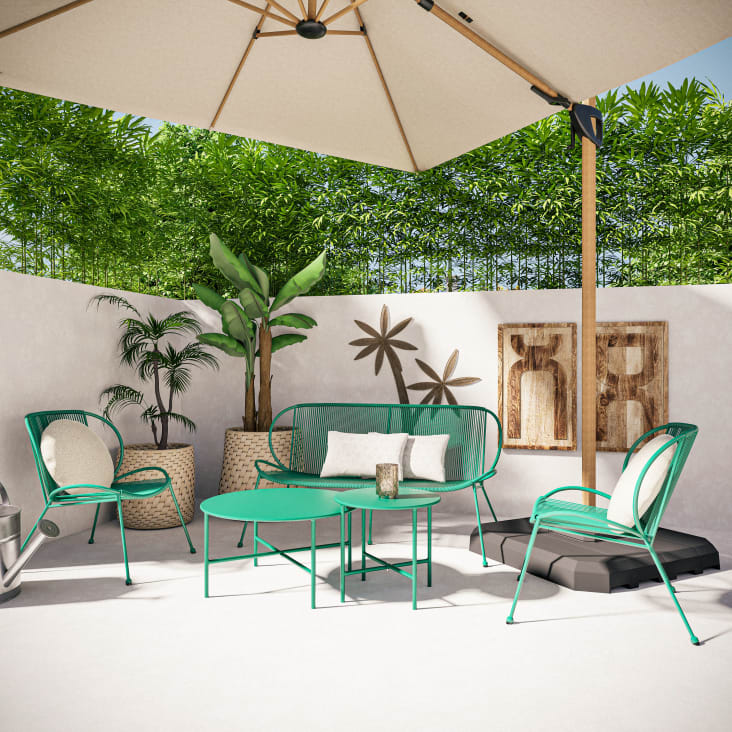 Parasol déporté professionnel 3x3m en aluminium à pied imitation bois ...