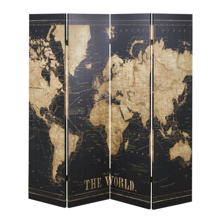 Paravento con stampa mappa nero | Maisons du Monde