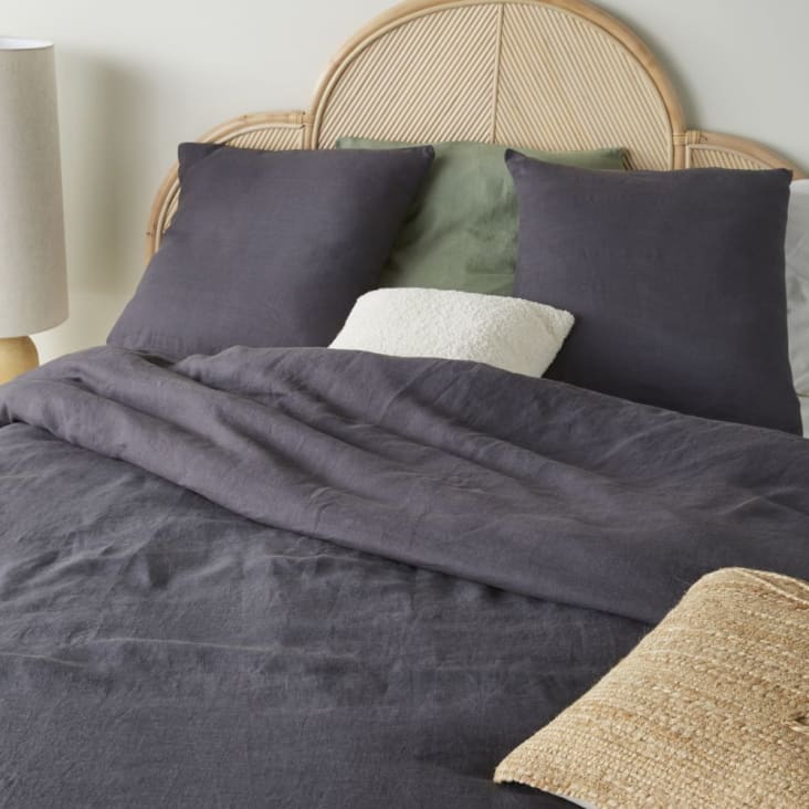 Parure de lit en lin lavé gris anthracite 260x240 | Maisons du Monde