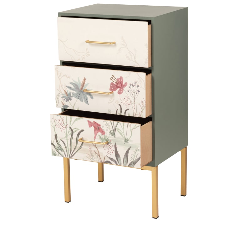 Pequeño mueble de almacenamiento de 3 cajones con flores verde y beige ...