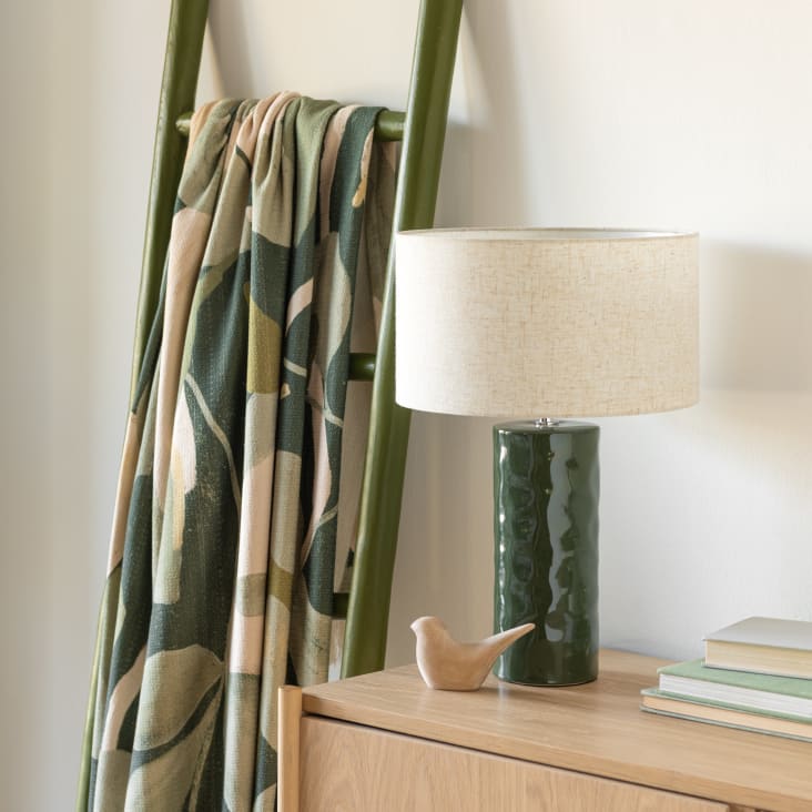 Plaid en coton motif végétal vert imprimé 170x130 MAURES | Maisons du Monde