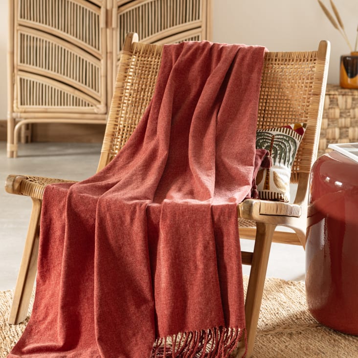 Plaid in poliestere riciclato effetto ciniglia color terracotta con ...