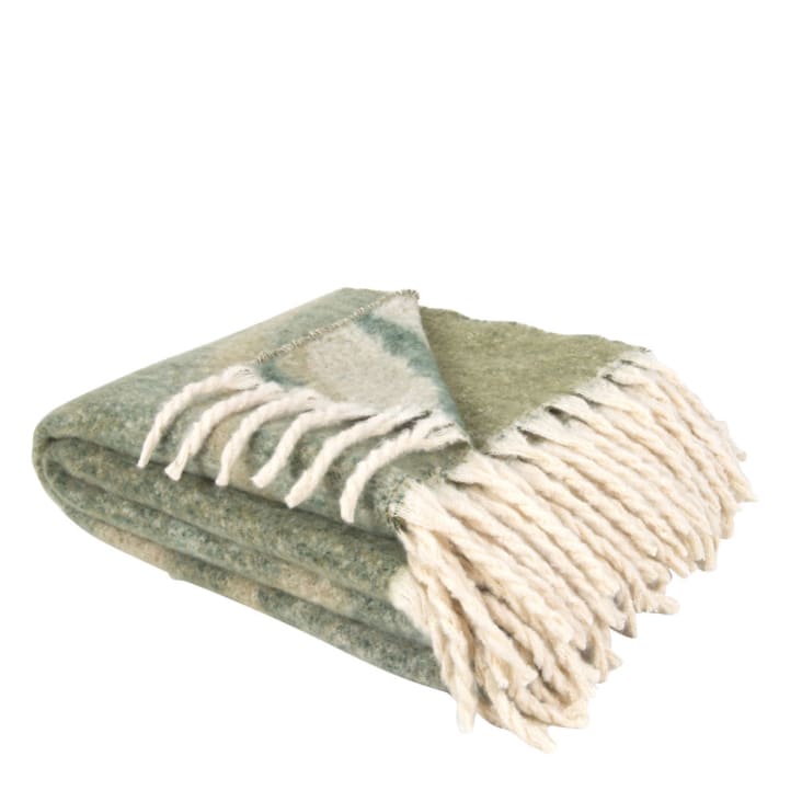 Plaid met franjes van gerecycleerd polyester met jacquard marmermotief ...