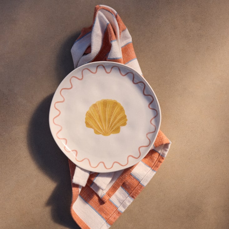 Plato postre de cerámica blanca con concha amarilla Malo | Maisons du Monde