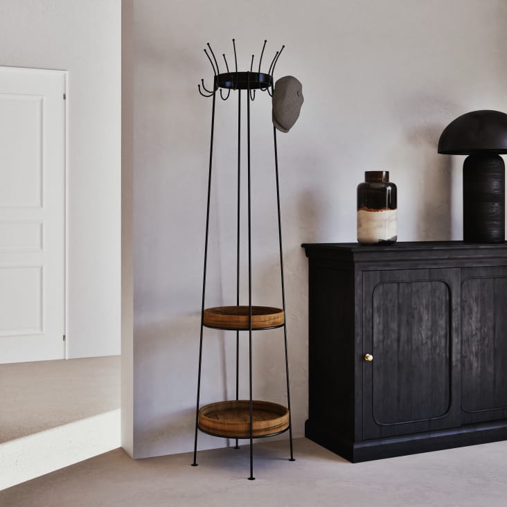 Seconde chance - Porte-manteau en métal noir et manguier ADANN - État ...