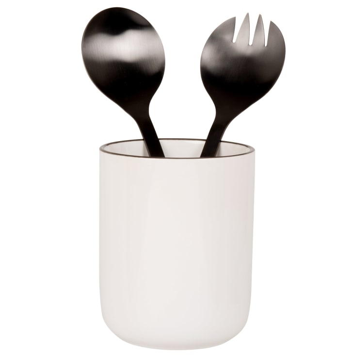 Pot en grès noir et blanc et ustensiles en inox noir H16 Soho | Maisons ...