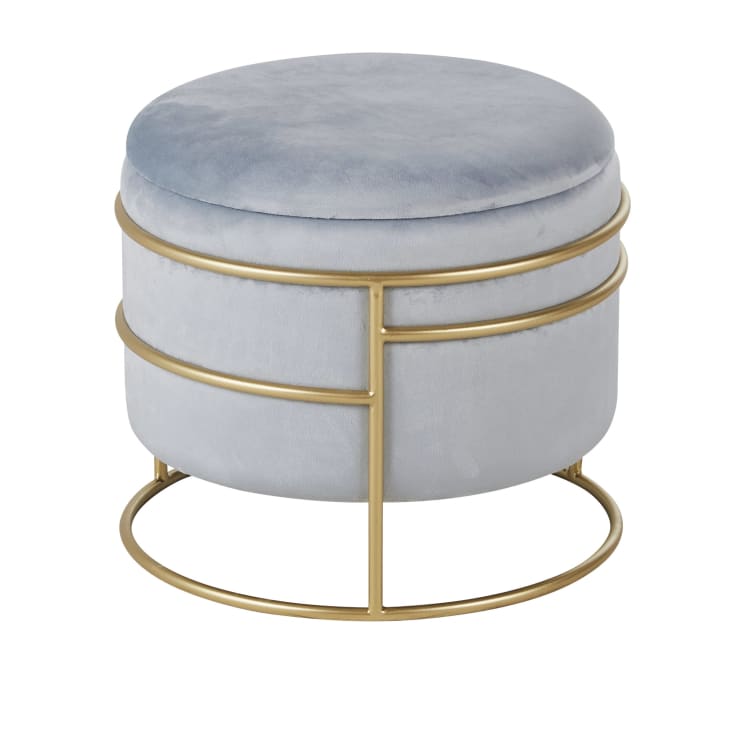 Pouf coffre rond en velours bleu et métal recyclé doré Iliana | Maisons ...