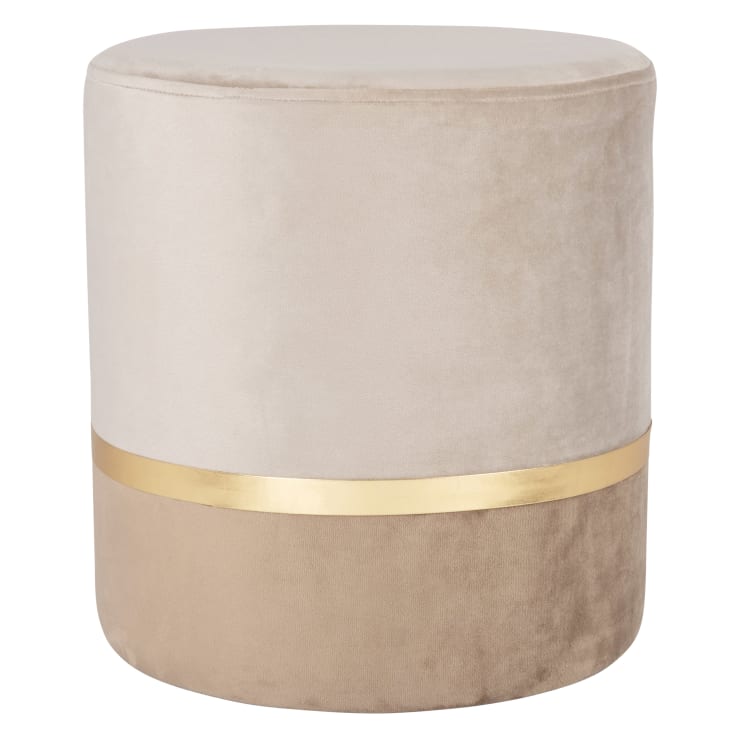 Pufe redondo em veludo cru e dourado MANDURIAN | Maisons du Monde