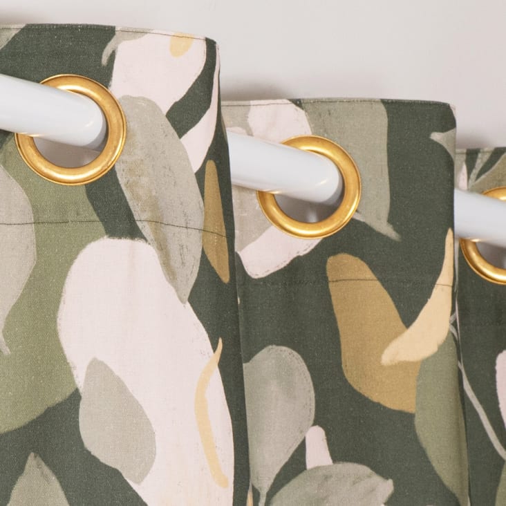 Rideau à œillets en coton biologique motif végétal vert kaki à l ...
