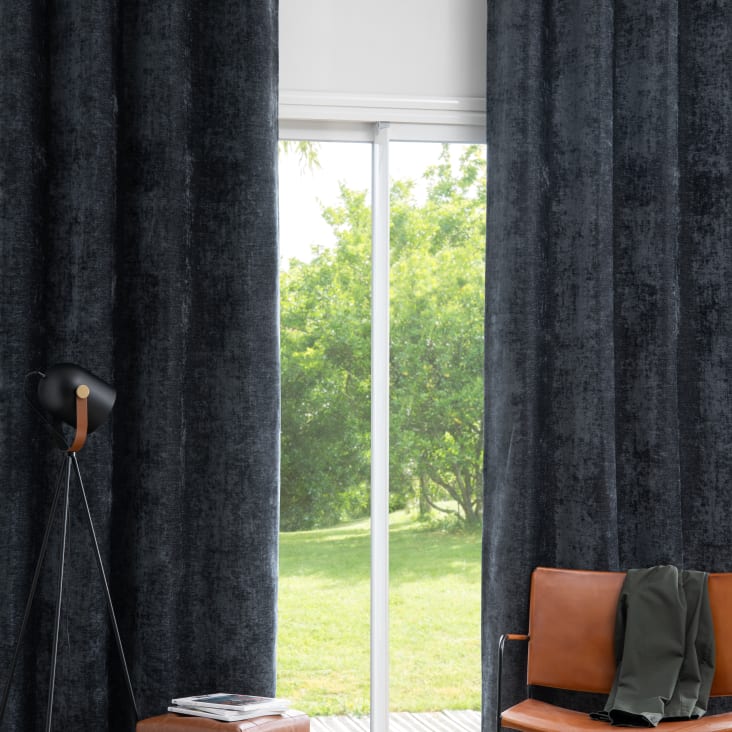 Rideau à œillets en velours effet vieilli gris anthracite à l'unité ...