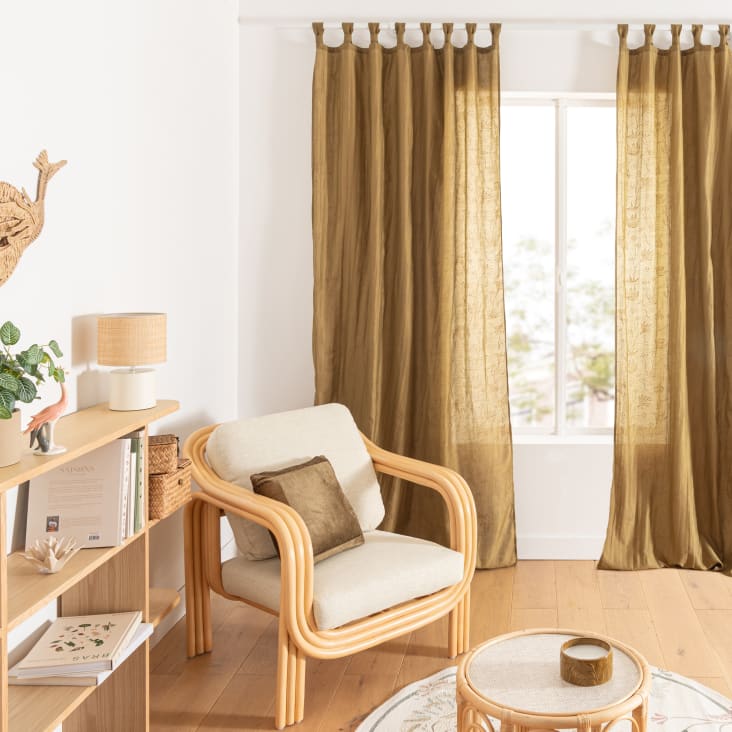 Rideau en polyester recyclé tissé jacquard vert motifs floraux à l ...