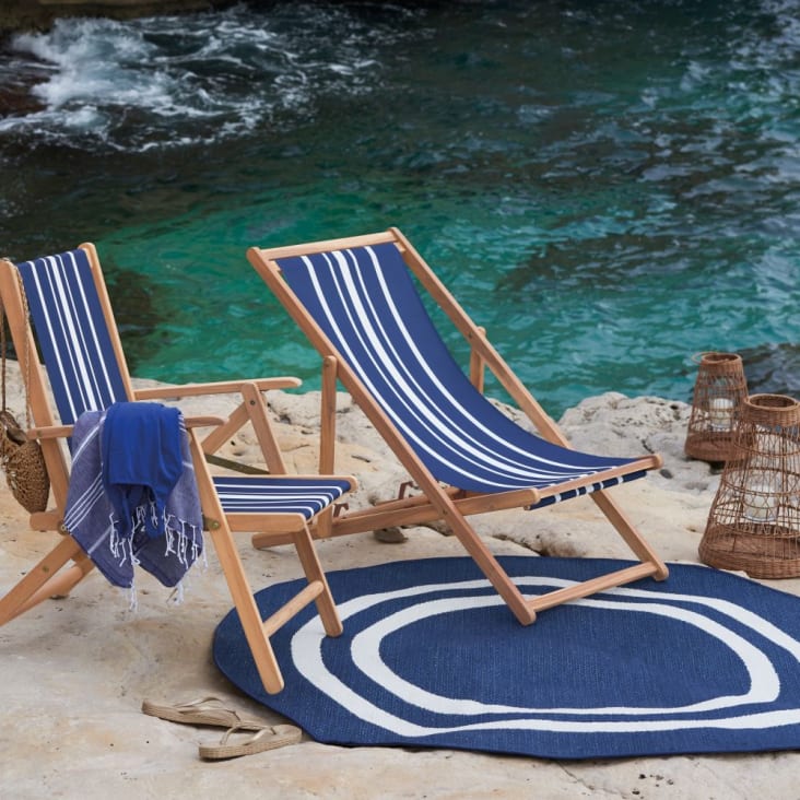 Rond blauw en wit tapijt van polypropyleen 160 x 160 cm VALLONGUE ...