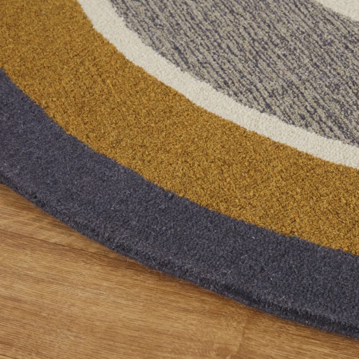 Rond geweven tapijt in karamelbruin, grijs en wit wol en gerecycled ...