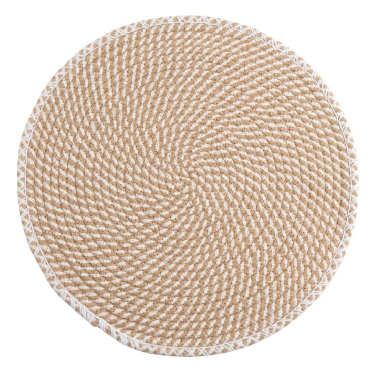 Ronde placemat van gerecycled polyester en jute beige en wit D38 TWIST ...