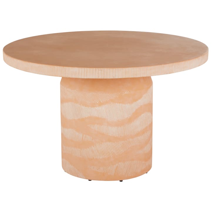 Ronde tuin tafel van gegraveerd cementvezel in oranje klei kleur voor 4 ...