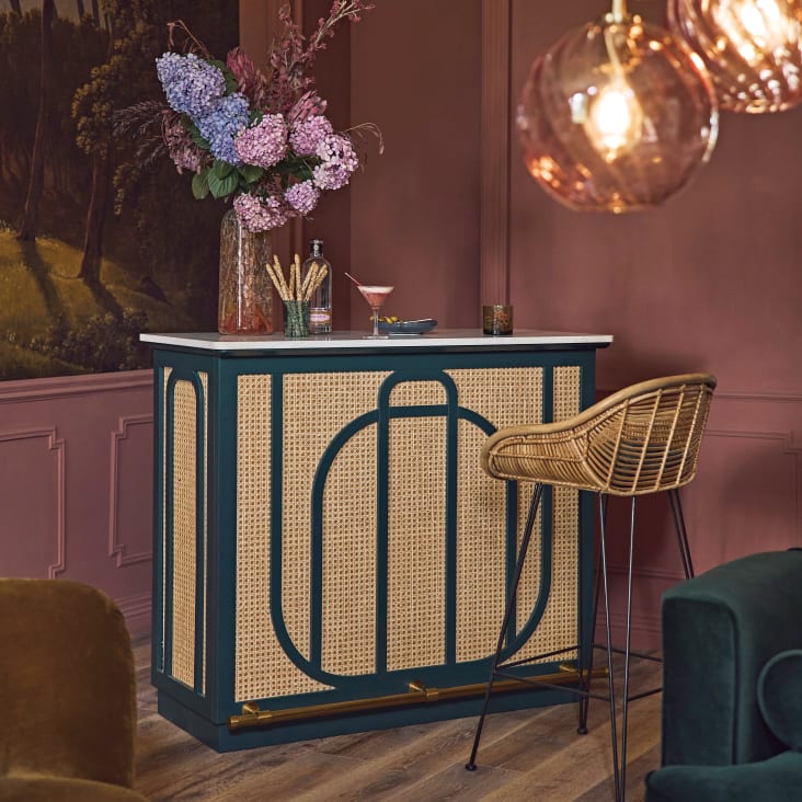 Rotan en zwarte metalen barfauteuils H76 (x2) Pitaya | Maisons du Monde