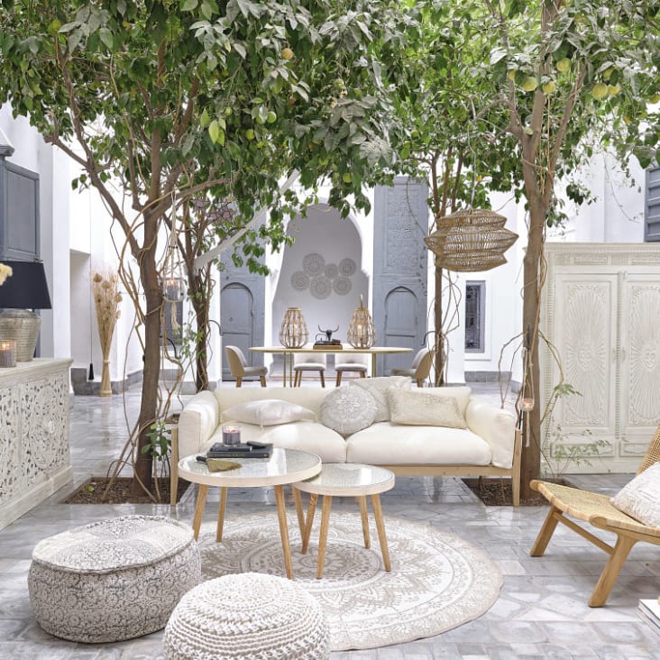 Rund gewebter Teppich aus Jute und weißer Baumwolle D180 Mandala ...