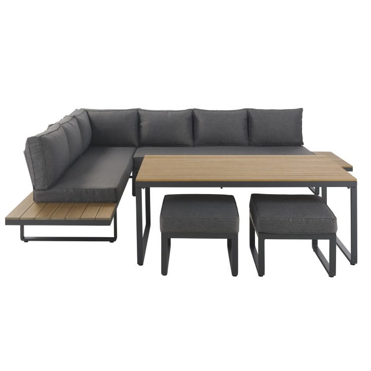 Salon de jardin 8 places gris anthracite et composite imitation teck ...