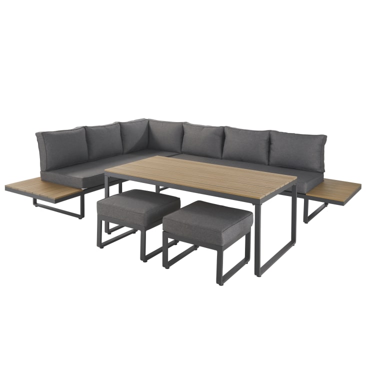 Salon de jardin 8 places gris anthracite et composite imitation teck ...