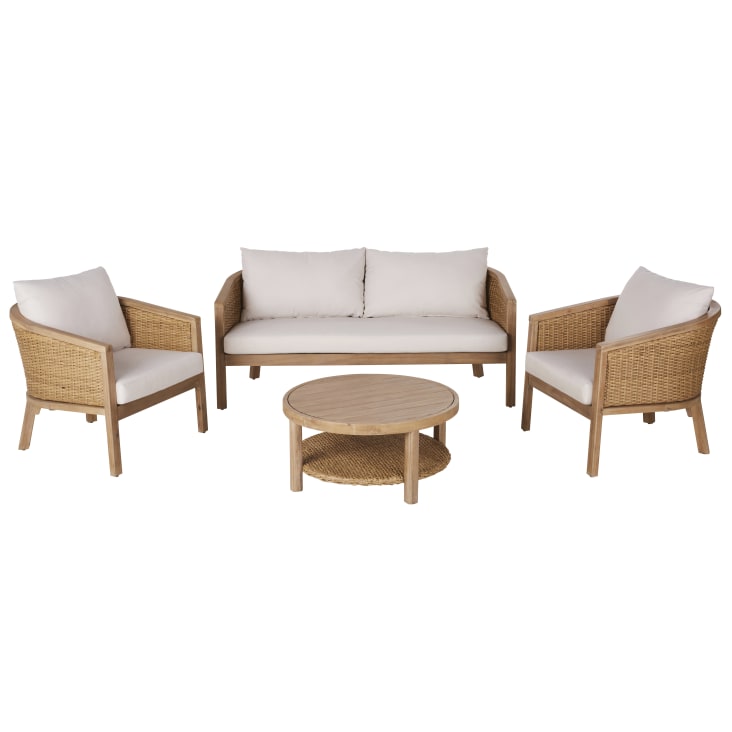 Salón de jardín para 4/5 personas de madera de acacia con cojines color ...