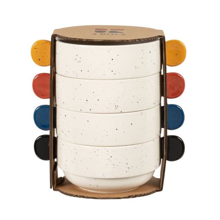 Schalen-Set aus beigem Steingut mit mehrfarbigen Henkeln, Set aus 4 ...