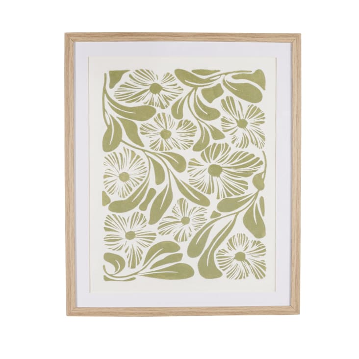 Schilderij onder glas met reliëf bloemenmotief in groen en wit 50x60 ...