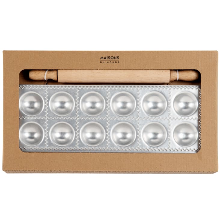 Set con stampo taglia ravioli e mattarello in acciaio inox e legno di ...