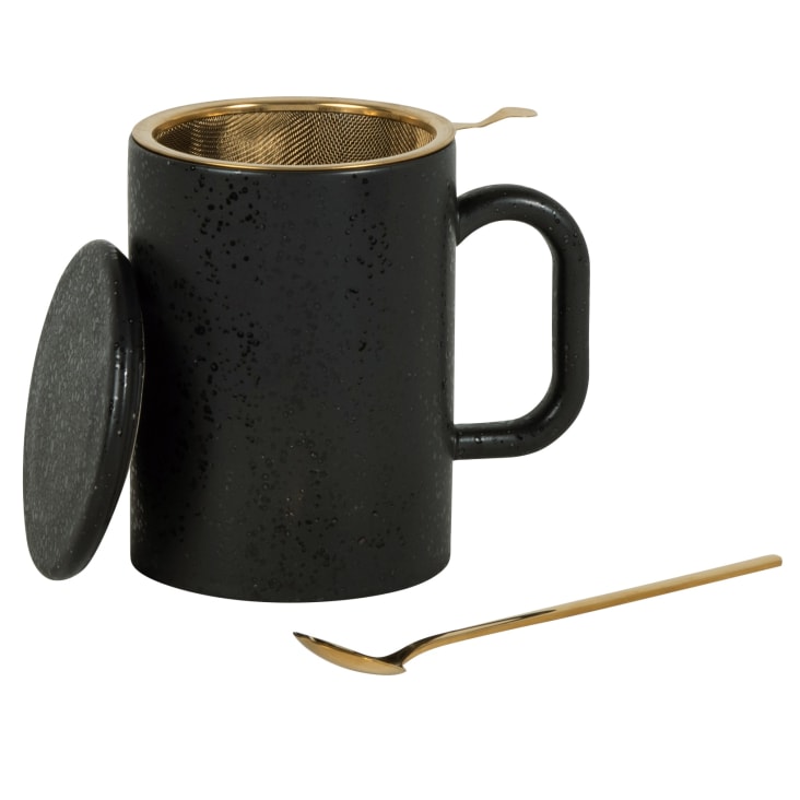Set per tisane in ceramica nera con filtro e cucchiaino in acciaio inox ...