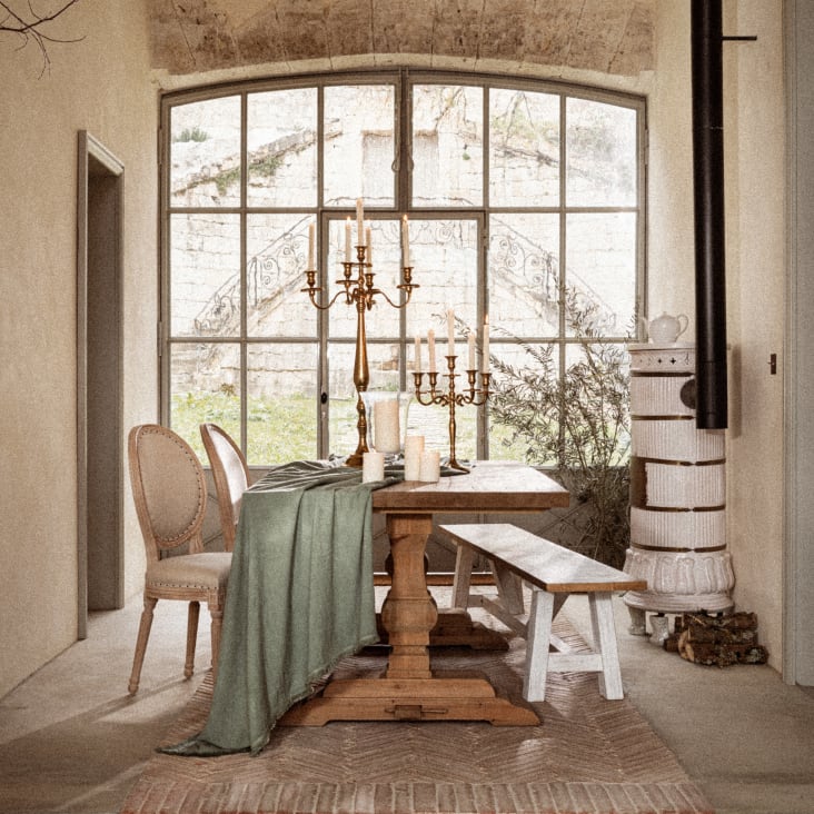 Silla con respaldo medallón de lino y ceniza macizo Louis | Maisons du ...