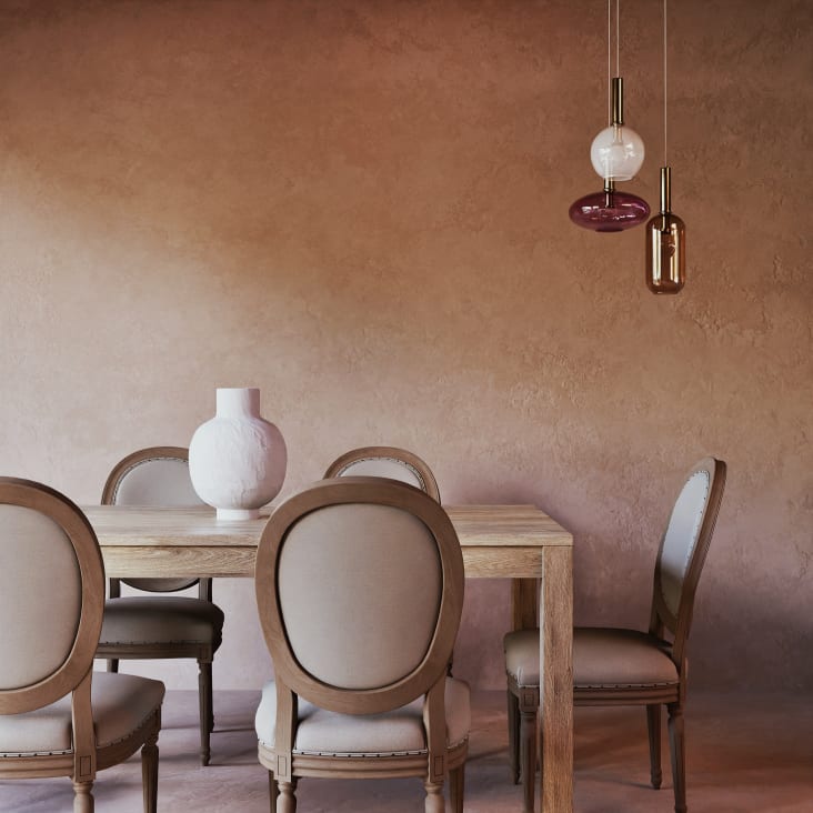 Silla con respaldo medallón de lino y ceniza macizo Louis | Maisons du ...