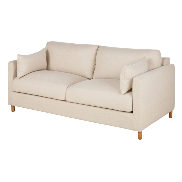 Sofá-cama 3/4 lugares em tecido trançado bege, colchão 14 cm Julian ...