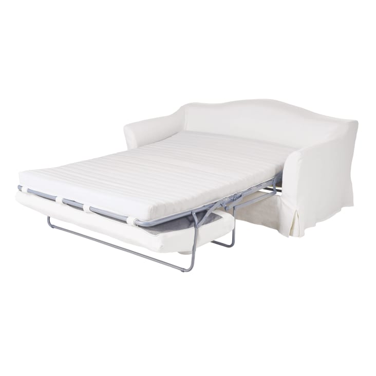Sofá-cama de 2 lugares em linho de alta qualidade branco, colchão 10 cm ...