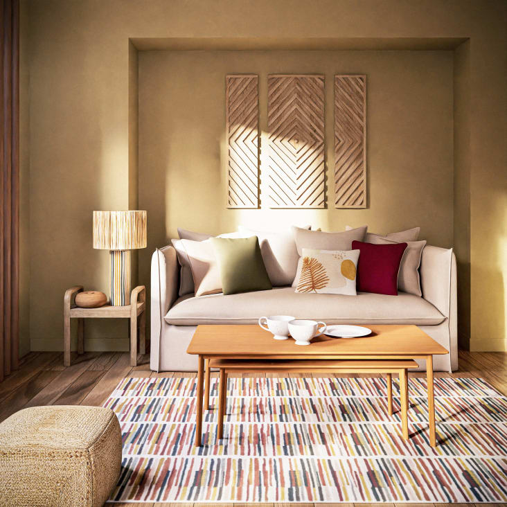 Sofá cama de 3/4 plazas de tela beige efecto lino, colchón 10 cm Louvain | Maisons du Monde