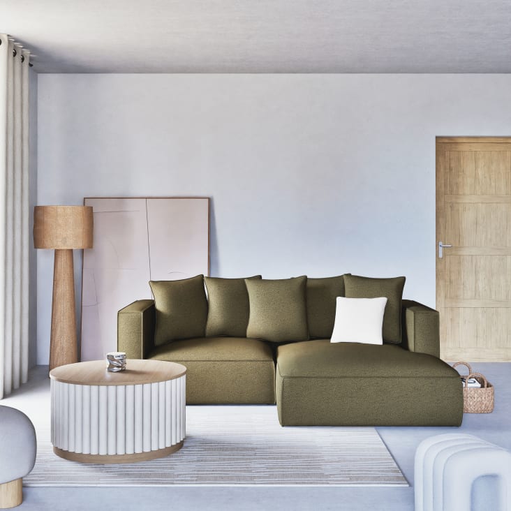 Sofá-cama de canto direito de 3/4 lugares verde caqui Barnaby | Maisons du Monde