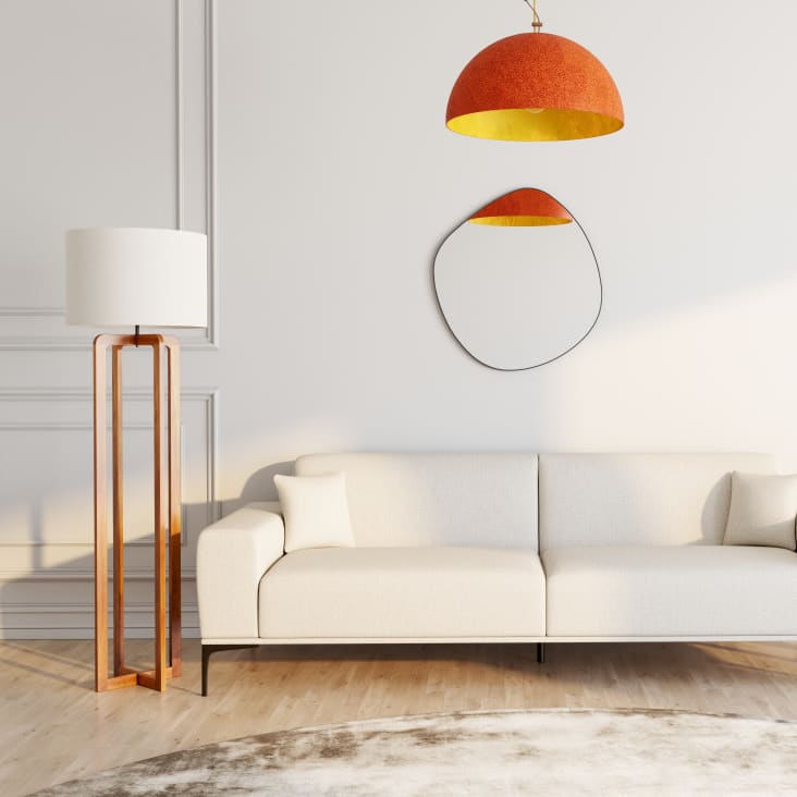Staande lamp van mangohout met linnen lampenkap, beige, H166 ARIANA ...
