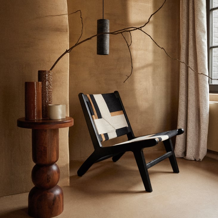 Suspension tube en terre cuite texturée noir grisé Edern | Maisons du Monde