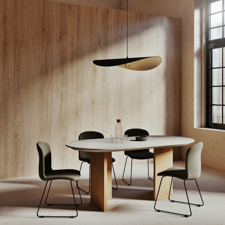 Table à manger ovale en marbre blanc effet travertin 8 personnes L180 ...