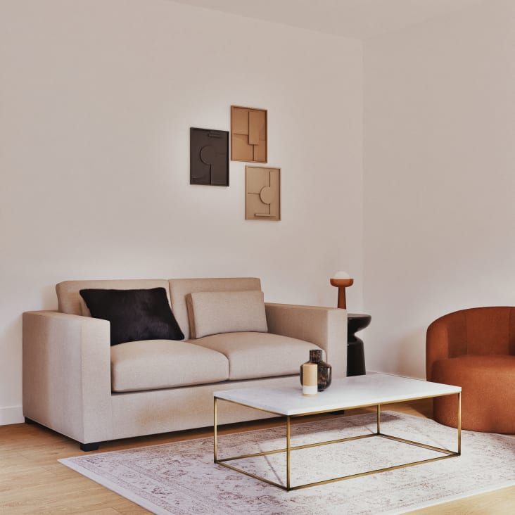 Seconde chance - Table basse en marbre blanc et métal coloris laiton ...