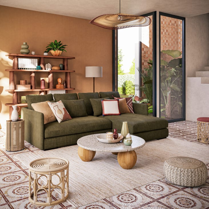 Table basse ronde en pierre et bois de manguier massif D100 Esfera ...