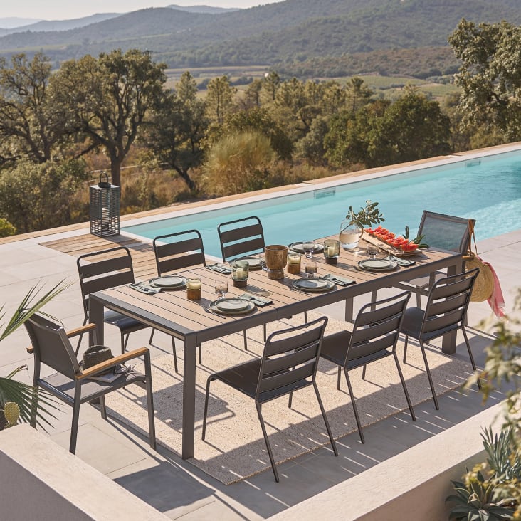 Seconde chance - Table de jardin extensible en composite imitation bois et aluminium gris ...