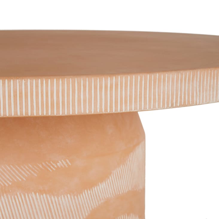 Table de jardin ronde en fibre de ciment gravé coloris argile orangé 4 ...