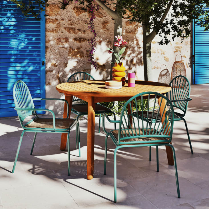 Table de jardin ronde extensible en bois de teck 4/6 personnes L120/170 ...