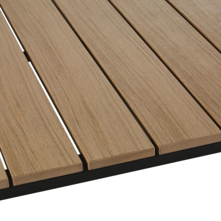 Tables 4 personnes (x2) en composite imitation teck et bancs (x4) en résine noire Swann ...