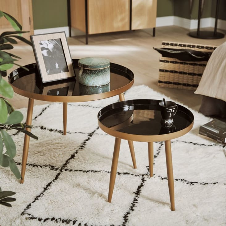 Tables gigognes rondes en métal noir et doré (x2) Avril | Maisons du Monde