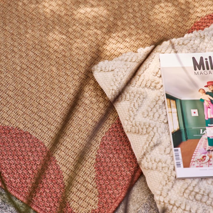 Tapis d'extérieur tressé beige motif vagues terracotta 160x230 TUDY ...