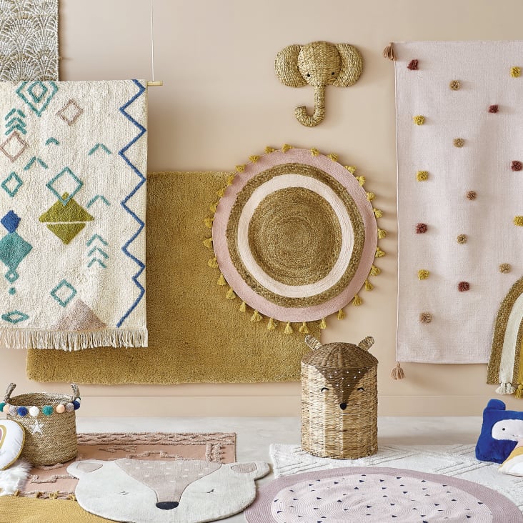 Tapis enfant rond en jute tressé et coton à pompons D100 Sahari | Maisons du Monde