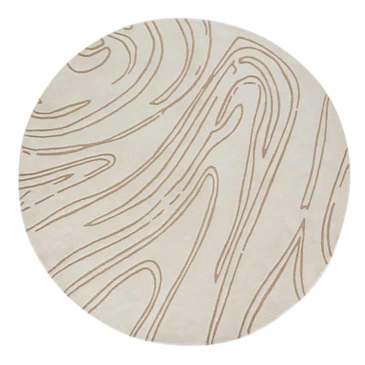 Tapis rond en laine tuftée et ciselée écrue motifs vagues beiges D180 ...