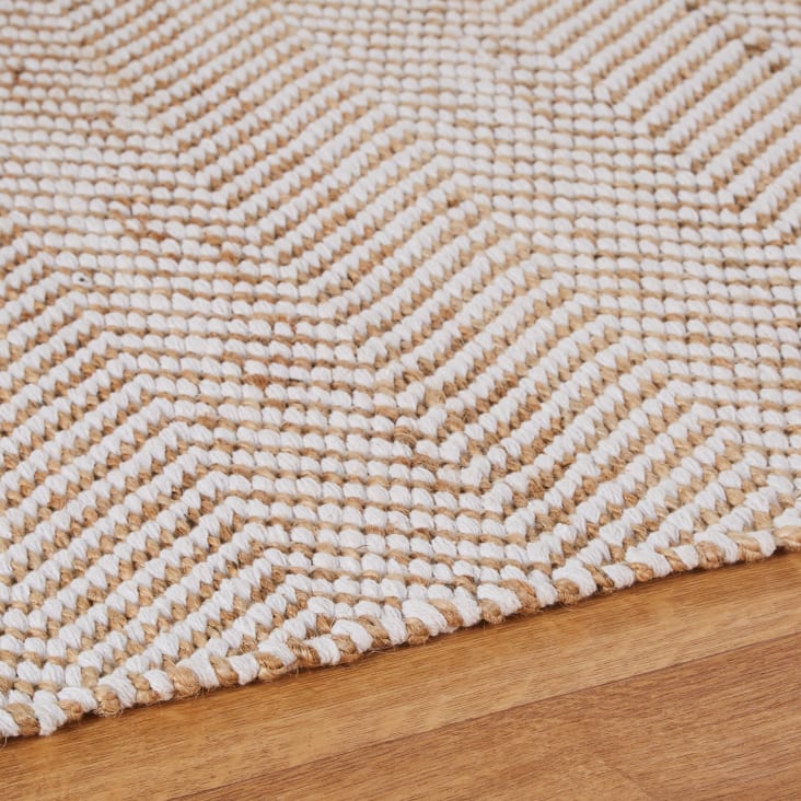 Tapis tissé en jute et coton recyclé blanc et beige 250x350 Barcelone | Maisons du Monde