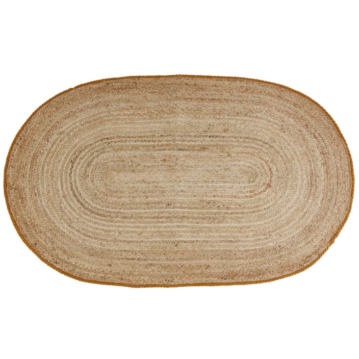 Tappeto ovale in iuta intrecciata con bordino in cotone ocra 90x150 cm ...